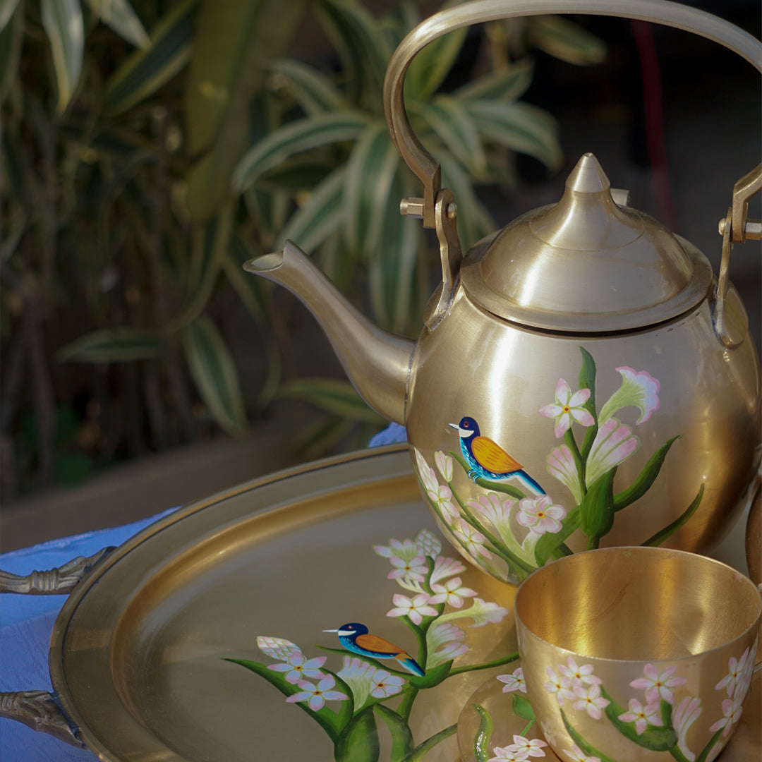 Buy Rajnigandha Brass High Tea Set Online - Indian Heirloom Company