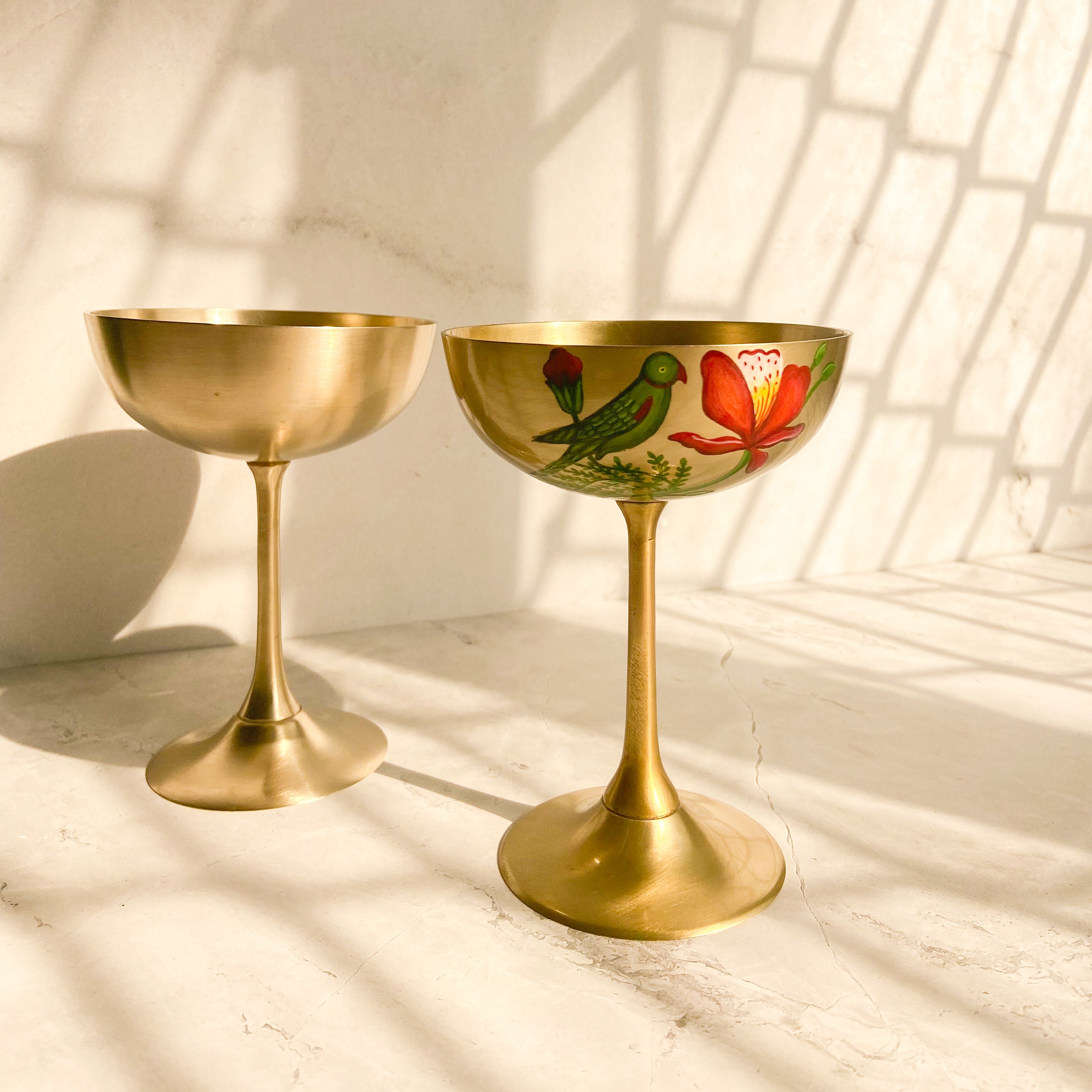 Buy Gulmohar Brass Coupe Glass Set Online - Indian Heirloom Company